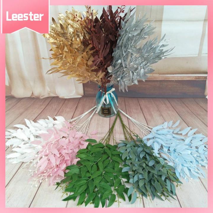 LEESTER 55cm Artificial Leaf Silk Fake Willow Leaf High Quality ...