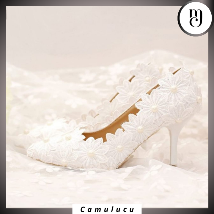 Camulucu - Sandal Heels Brukat Bunga 7 cm / Heels Pengantin / Heels ...