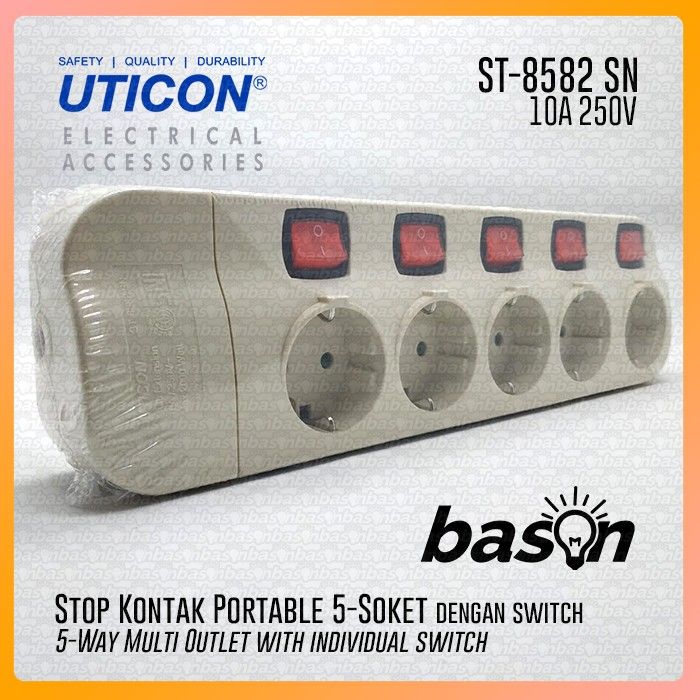 UTICON ST8582SN tanpa kabel - Stop Kontak + saklar pada setiap lubang ...