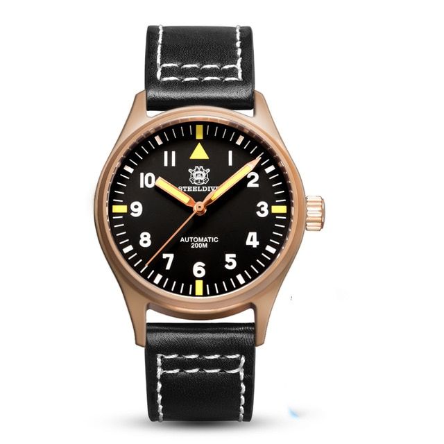 STEELDIVE 1940S Bronze Pilot Watch Japan nh35 Watch Men Automatic C3 ...