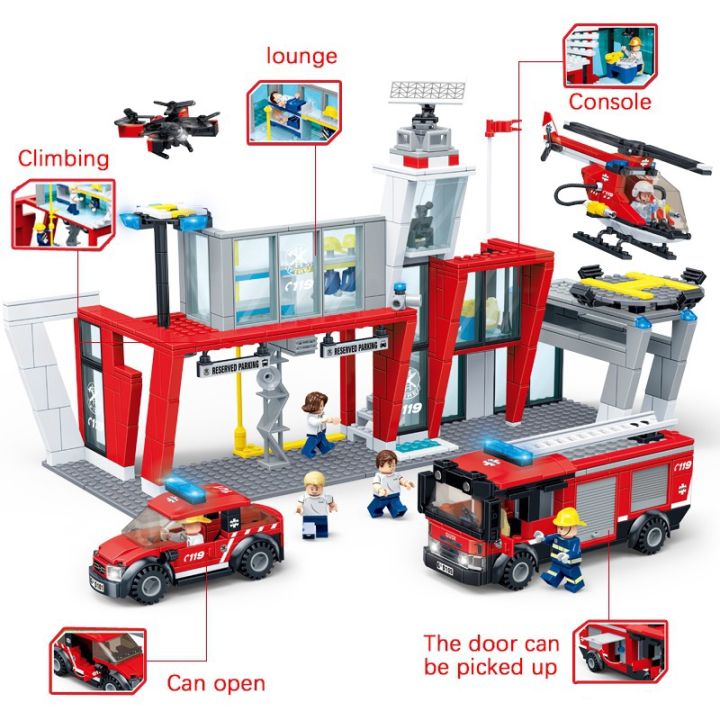 GUDI City Fire Station Ambulance Plane Car Building Blocks Bricks Kits ...