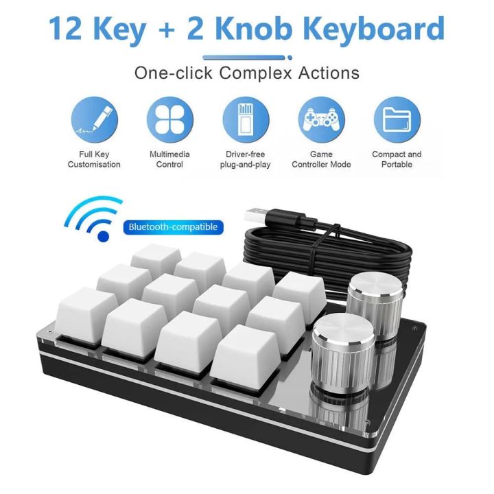 Custom Macro Keyboard 12 Key 2 Knob Bluetooth USB Hotswap Mechanical ...