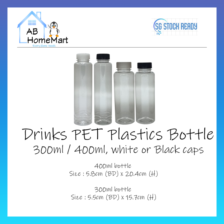💯 [SG STOCK] PET Plastic Drink Bottle | 300ml, 400ml | Black Cap, White Cap | Food Grade | Drink ...