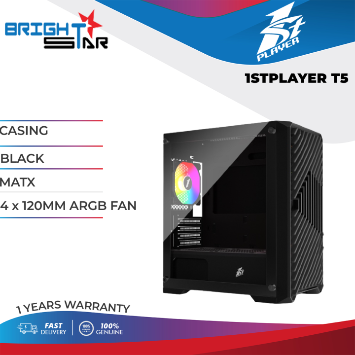 PC CASE / 1STPLAYER T5 / BLACK / MATX / 4 x 120MM ARGB FAN / 1Y ...