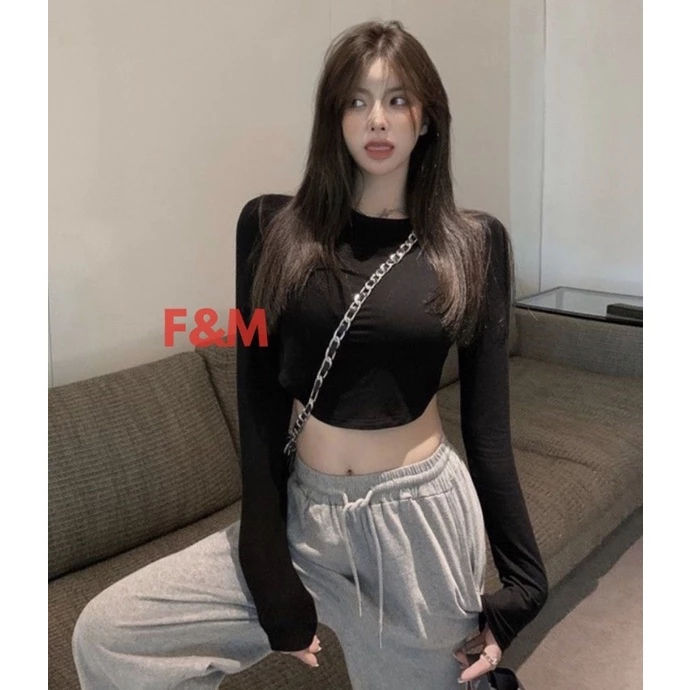 Crop Top Cewek Korea Kekinian Viral Long Sleeve Croptee | Lazada Indonesia