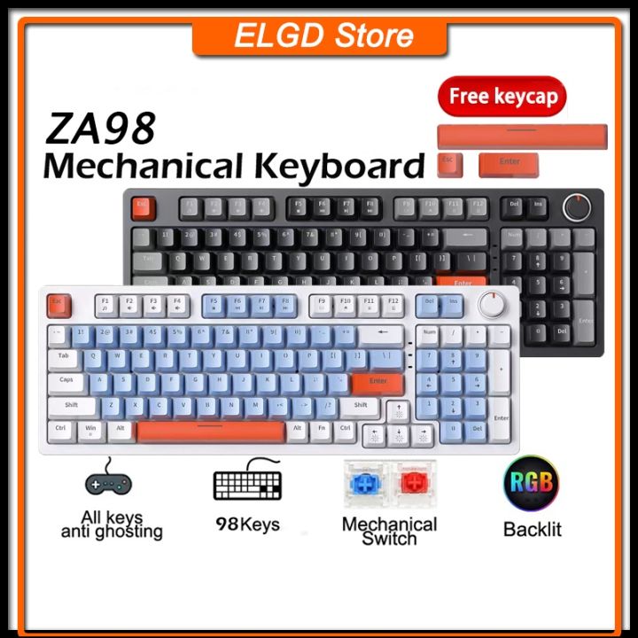 ZIFRIEND ZA98 Mechanical Keyboard Hot Swappable Blue/Red Switch Wired ...