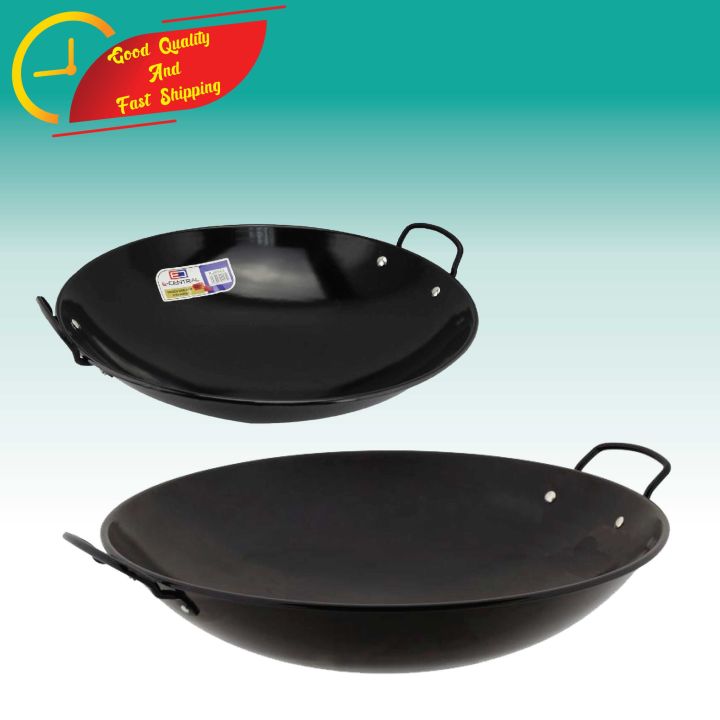 CM Ridged Iron Wok / Chinese Wok / Double Handle Enamel Wok / Stir-Fry ...