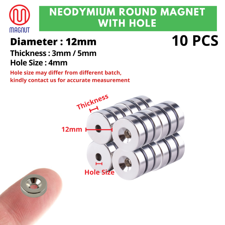 10 pcs 12mm x 3mm . 5mm - Neodymium Round Magnet with Hole | Lazada