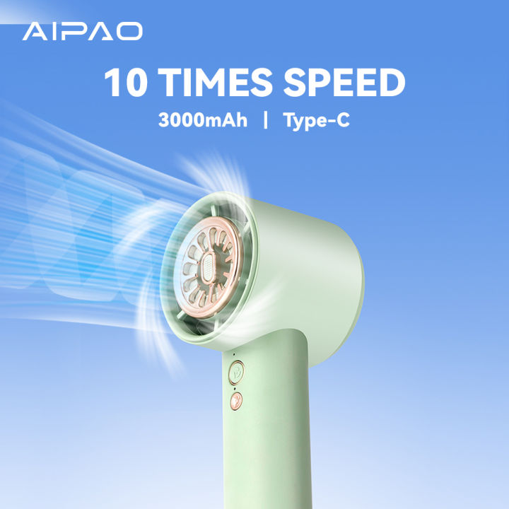 AIPAO F62พัดลมขนาดเล็กขนาดถือได้พกพาชาร์จ USB เทอร์โบใช้งานได้นานความเร็วลมปรับได้3000มิลลิแอมป์ ...