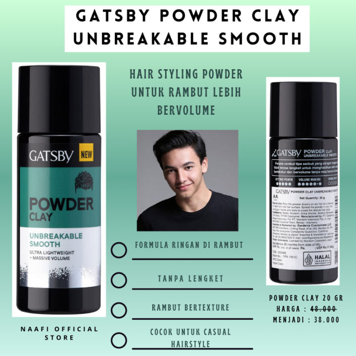 Gatsby Powder Clay Unbreakable Smooth 20 gr hair styling rambut pria ...