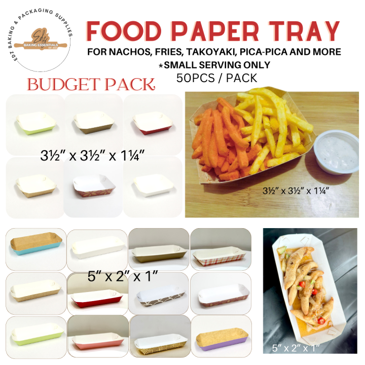 50pcs Food Tray Paper Plate For Fries, Takoyaki or Nachos (Small ...