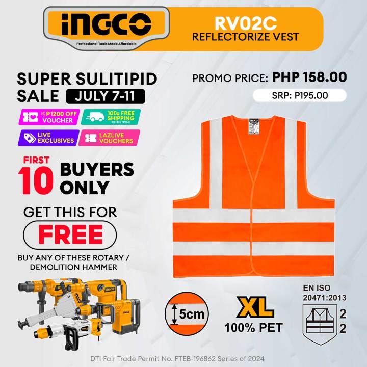 Ingco Reflectorized Work Vest Fluorescent Orange XL RV02C IHT | Lazada PH