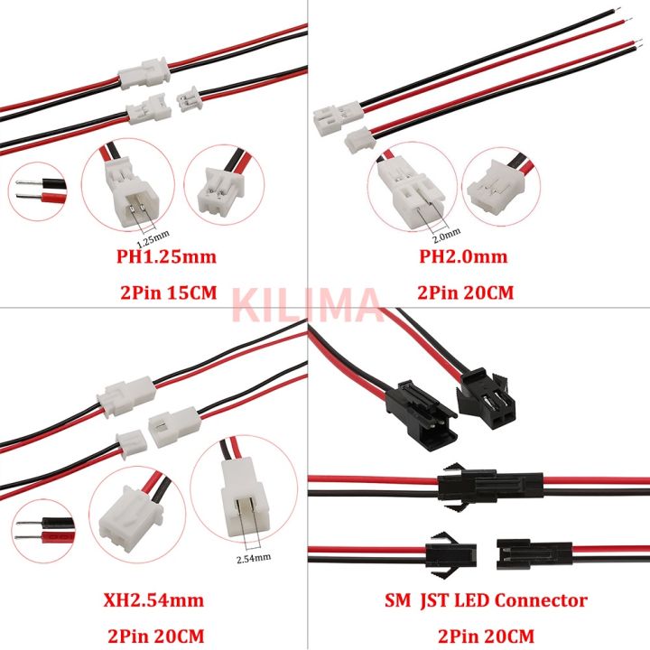 10Pairs 2 Pin Plug Socket Connector JST 1.25mm PH 2.0mm XH 2.54mm SM Male Plug Female Jack Wire ...
