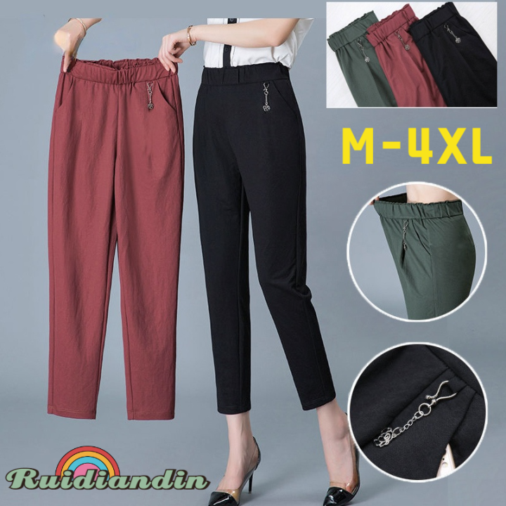 Ruidiandian 2021 Fashion New Solid Color Plus Size Nine-point Pants ...