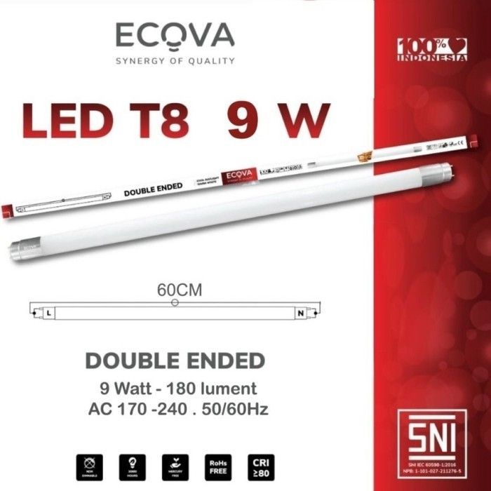 ECOVA Lampu TL LED Tube Light Neon T8 9W Putih 60CM | Lazada Indonesia