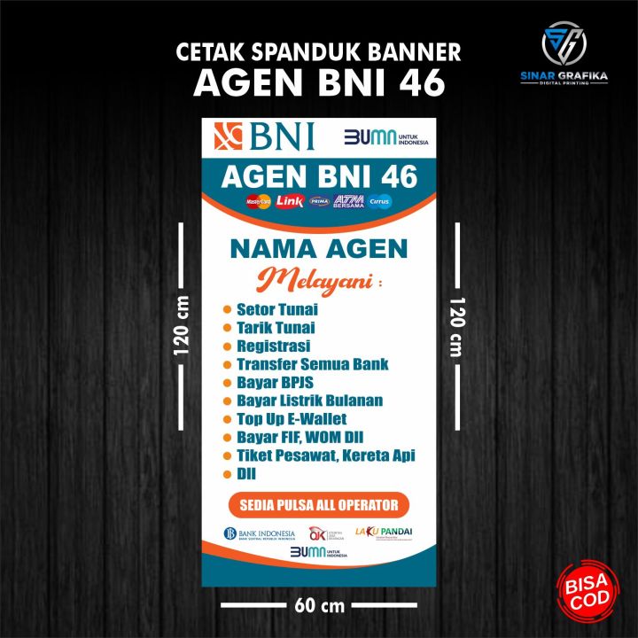 Spanduk Banner Agen46 BNI, Ukuran 120x60 cm, SEHARI JADI | Lazada Indonesia