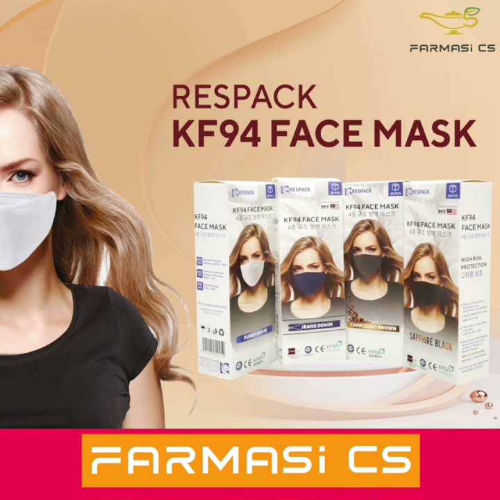 RESPACK KF94 Face Mask Adult 20 Pieces (1 box ) [3D, Ear loop, 4ply KF ...