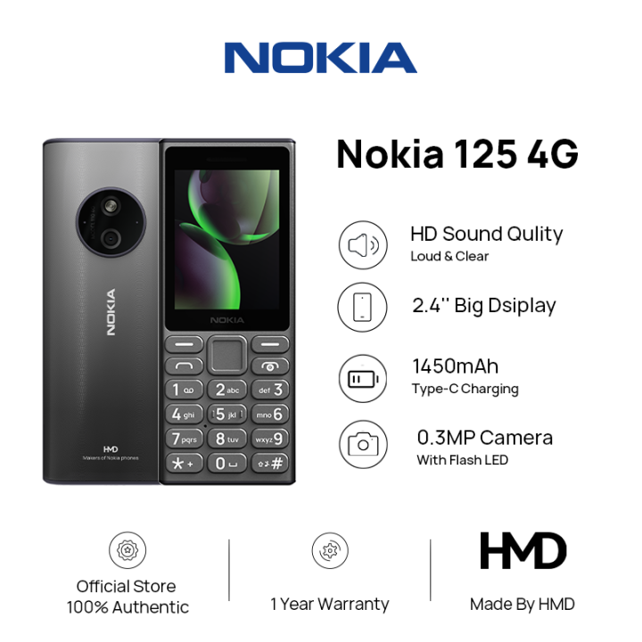 Nokia 125 4G Keypad Basic Phone Original 2.4'' Dispaly Type-C Rear Cam ...