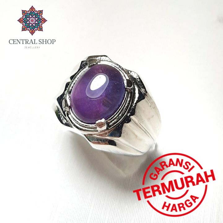 Cincin Pria Kecubung Amethyst Batu Akik Natural ring Perak Chrome Keren ...