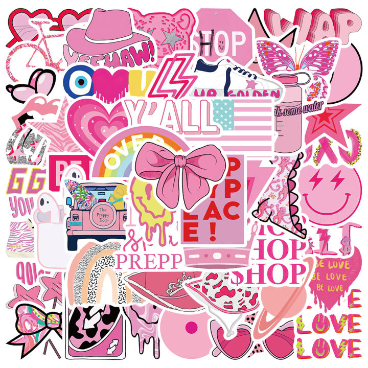 10/50 pcs Cartoon Preppy Pink Graffiti Stickers Car Guitar Motorcycle ...