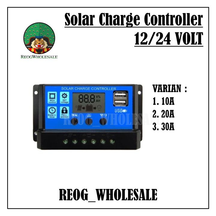 Solar Charge Controller 10A 20A 30A Cell PWM Pengisi Daya Surya 12V24V ...