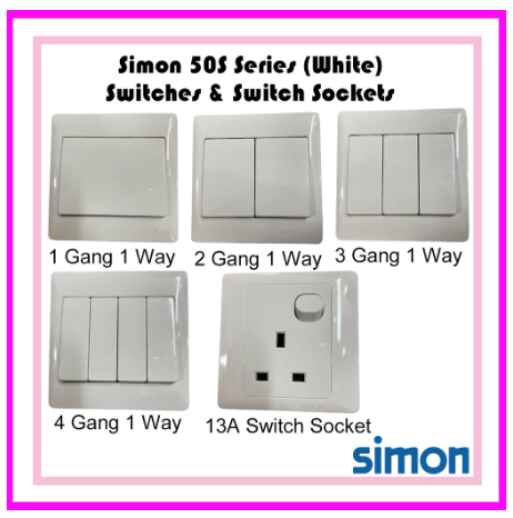 SIMON 50S SERIES SWITCHES & SWITCH SOCKETS (WHITE/CHAMPAGNE GOLD/SILVER ...