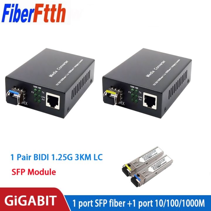 1 Pair Fiber Optical Media Converter 1 Port SFP to 1 RJ45 with 1 Pair LC/SC SFP Module 3/5/20 KM ...