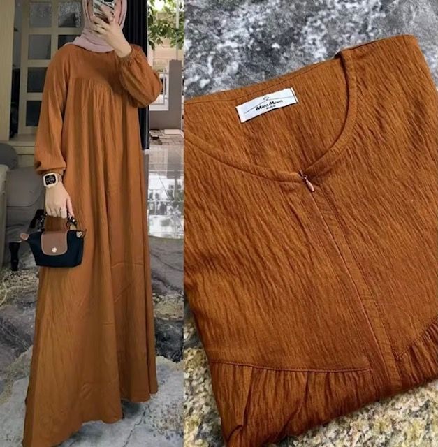 GRATIS ONGKIR - Gamis Polos Crinkle Airflow Resleting Depan (Busui ...