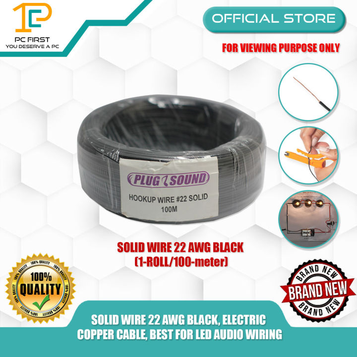 SOLID WIRE 22 AWG BLACK (1-ROLL/100-meter), ELECTRIC COPPER CABLE, BEST ...
