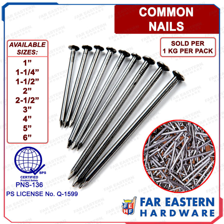 Common Nails Sold Per 1 Kilo 1" 1-1/4” 1-1/2” 2" 3" 4" 5" 6" | Lazada PH
