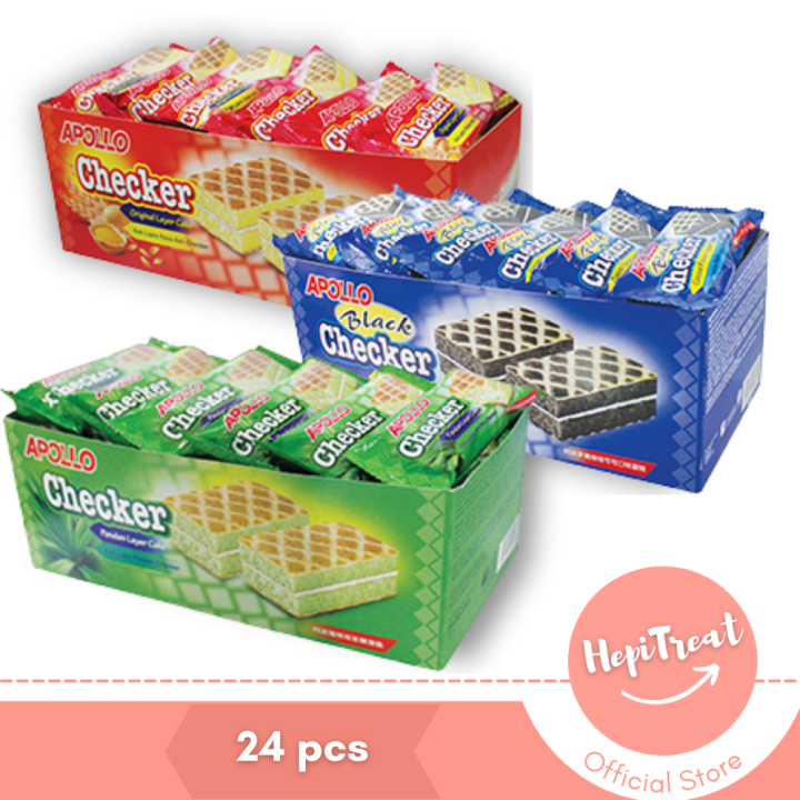 Apollo Checker Layer Cake Original/ Black Cocoa /Pandan 18g x 24pcs by ...