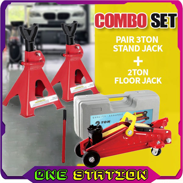 COMBO 3 TON JACK STAND(BLACK) & 2 TON FLOOR JACK(WITH HARD CASE ...
