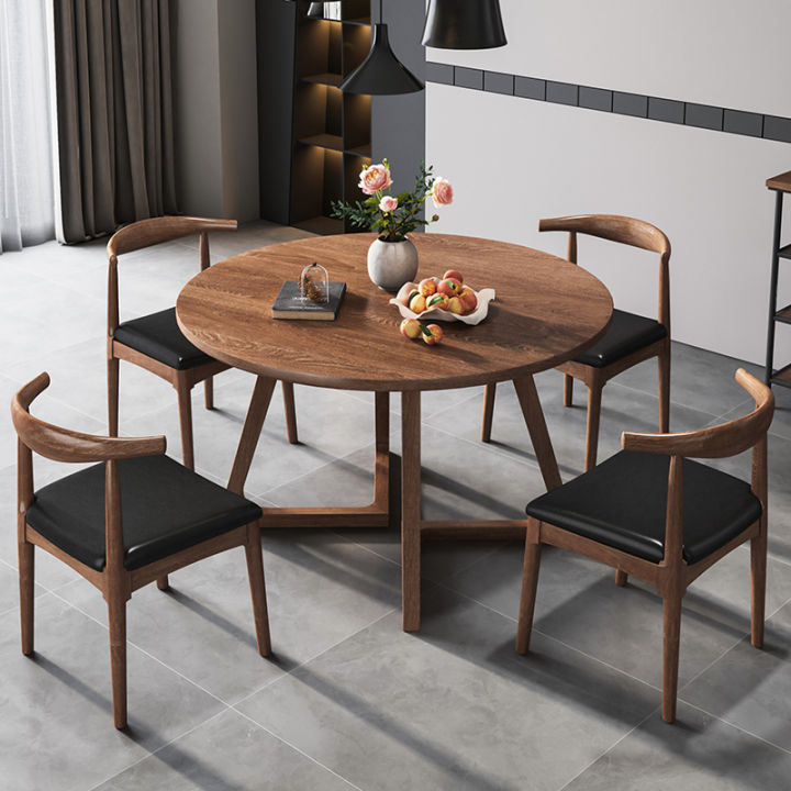 Pure solid wood round dining table Household small-sized dining table ...