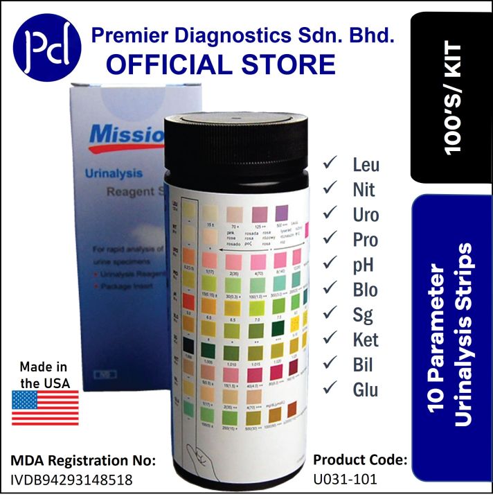 Mission Urine Test Strips 10 Parameter Urinalysis - Pack of 100 Strips ...