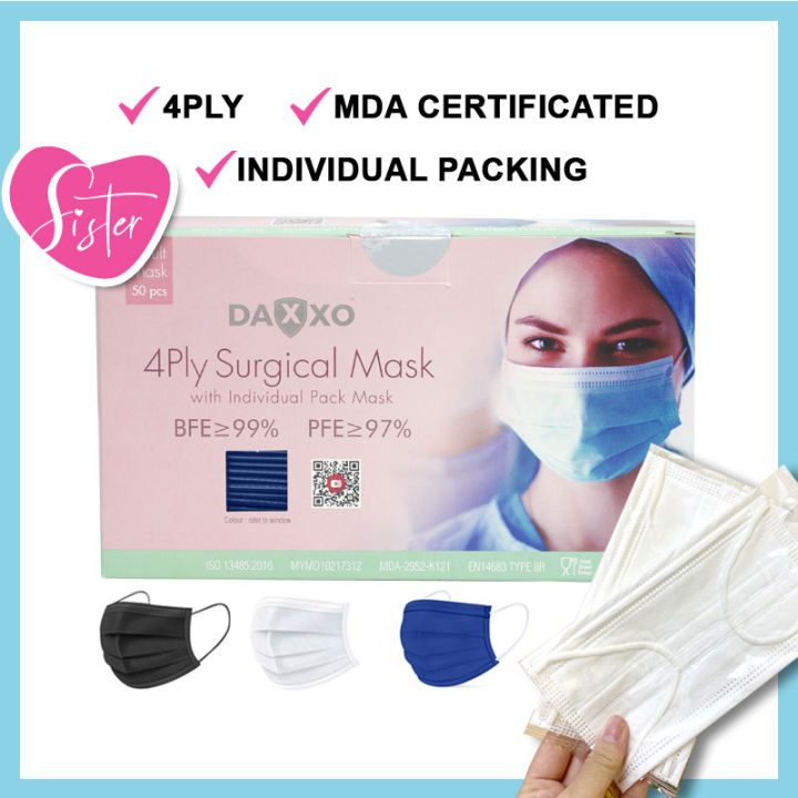 Daxxo 4-PLy Surgical Face Mask Individually Wrapped Adult 50pcs | Lazada