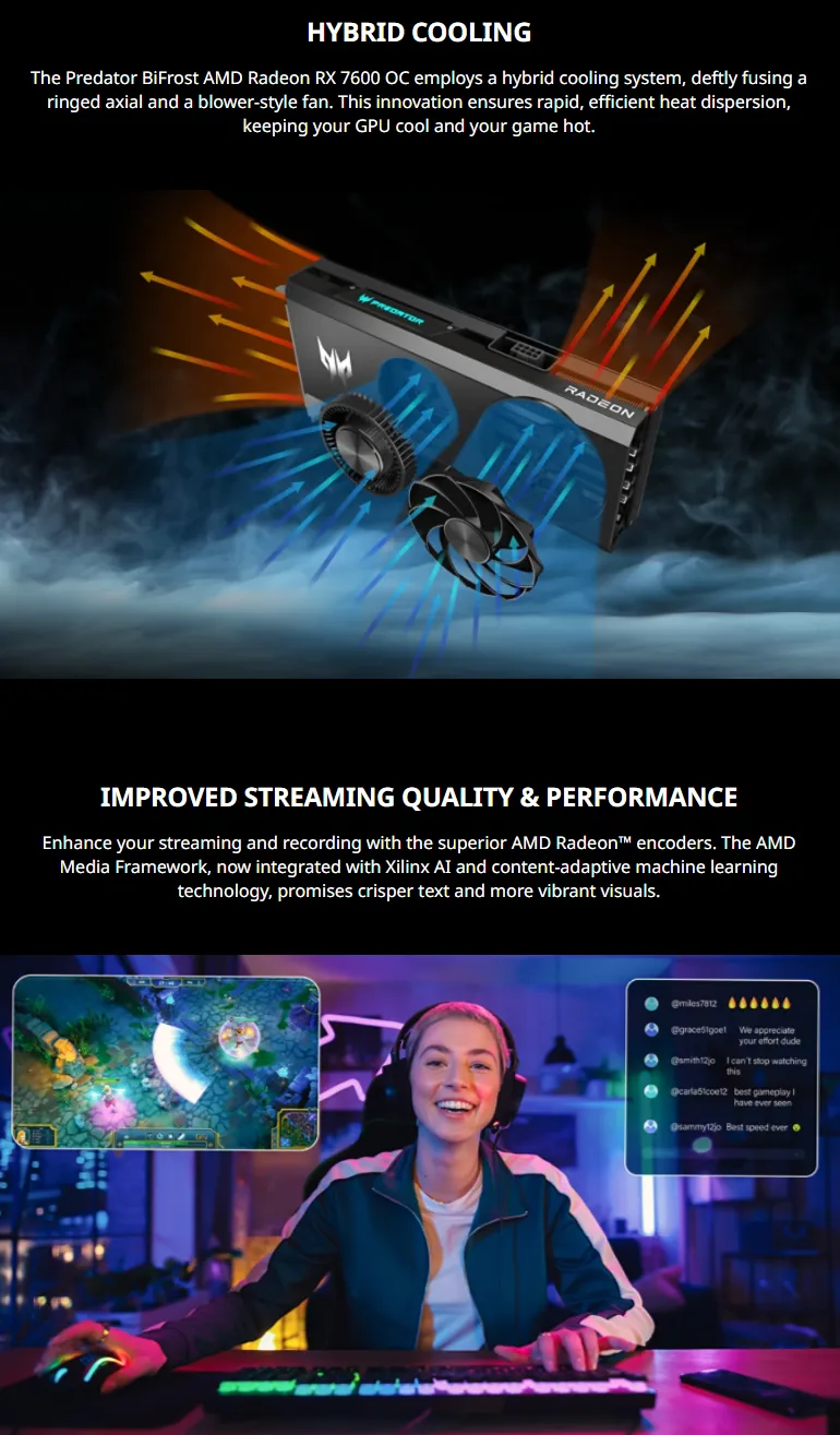 ACER Predator Bifrost AMD Radeon RX 7600 OC 8GB DDR6 Graphic Card | Lazada