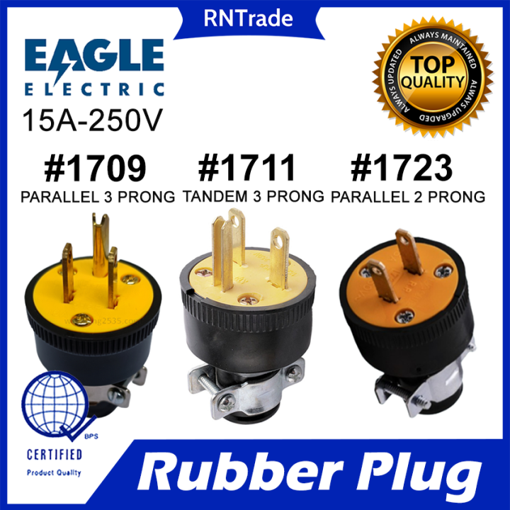 EAGLE ELECTRIC Rubber Plug Male Plug with Cord Clamp 15A 125V 250V ...