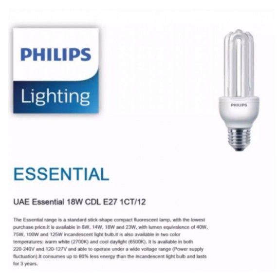 PHILIPS Essential 3U Shape LED Bulb Cool Daylight 18W | Lazada