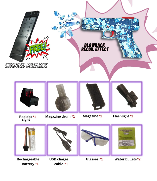 Gel Blaster Electric Toy Has Recoil with Laser Light 2 Magazines 1 Drum ...