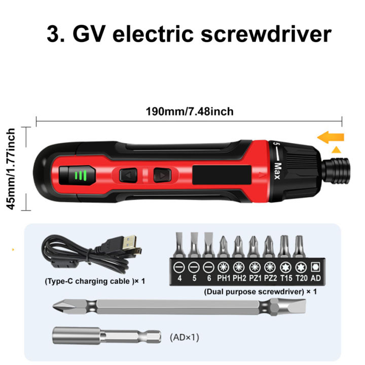 Mini Rechargeable Electric Screwdriver 3.6V 2000mAh Li-Ion Batt-ery ...