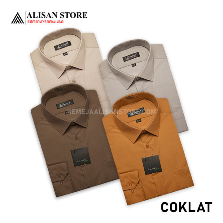 KEMEJA ALISAN POLOS COKLAT LENGAN PANJANG REGULER C1 C2 C6 C7 | Lazada ...