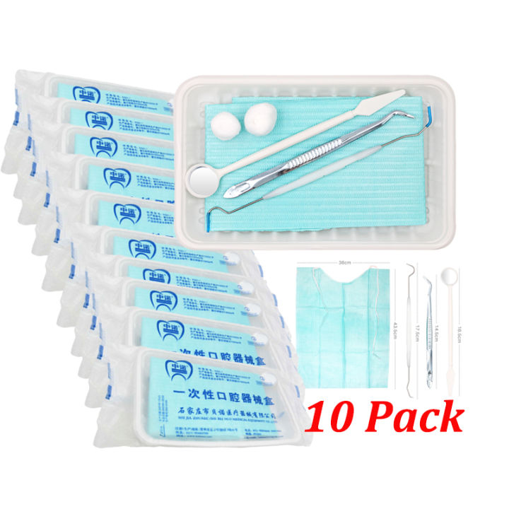 10 Set Oral Package Mouth Mirror Tweezer Probe Disposable Set Dental ...