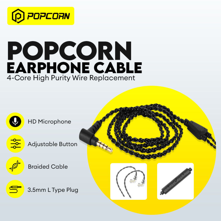 POPCORN Earphone Upgraded Cable 2 Pin 0.75mm OFC Replacement Detachable ...