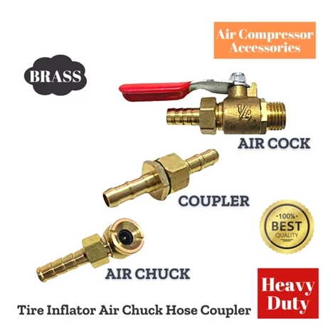 AIR CHUCK /Brass Ball Valve 1/4" TIRE INFLATOR CLOSED END HOSE BARB ...