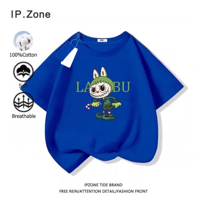รุ่นใหม่เสื้อยืดเด็ก Labubu 100% cotton เสื้อเชิ้ตแขนสั้น ผ้านุ่มใส่ ...