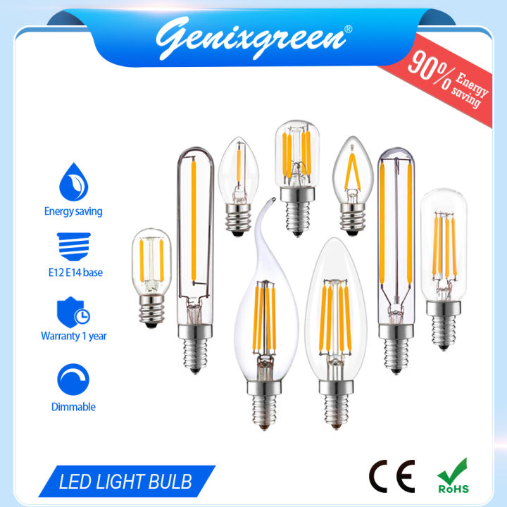 2W 4W Led Filament Bulb E14 Warm White Tubular Candle Bulb Dimmable Vintage Light Bulbs Interior ...