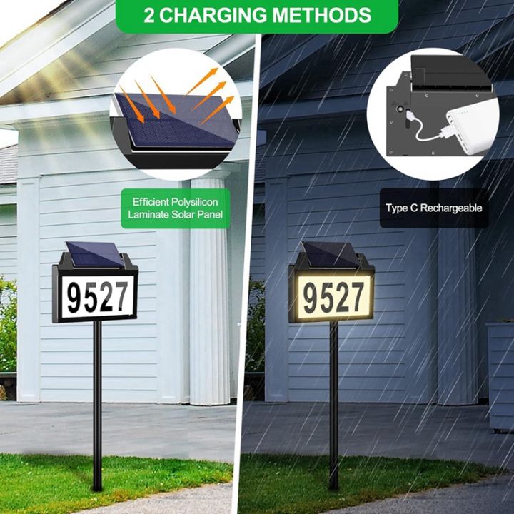 Solar Power Address Sign, House Numbers for Outside Rechargeable LED ...