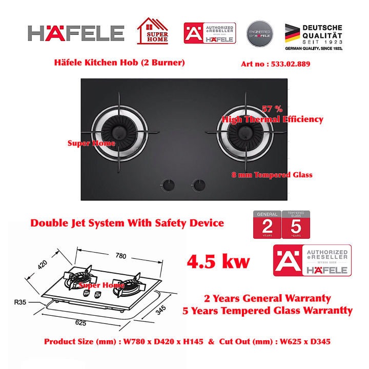 Hafele Gas Hob 2-Burner Kitchen Hob With Safety Device 533.02.889 | Lazada