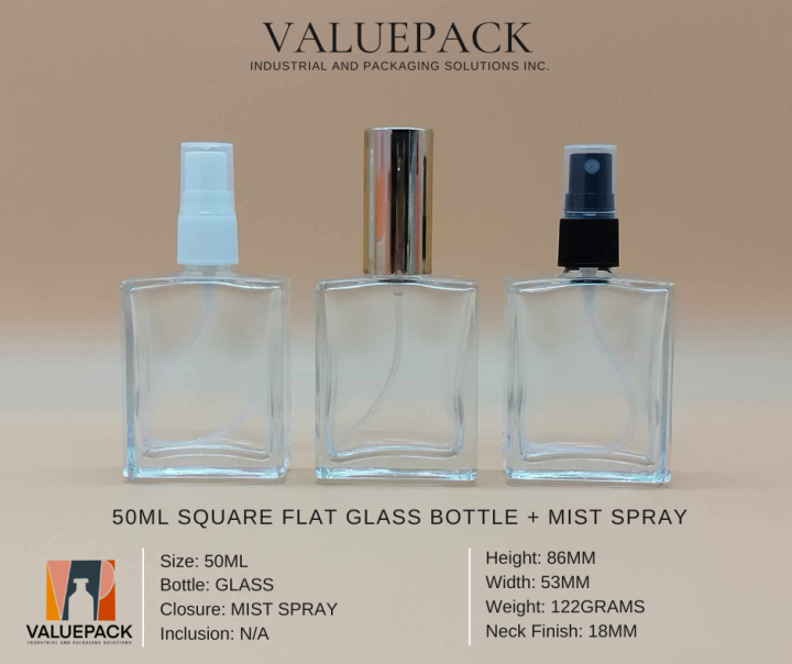 50ML SQUARE FLAT GLASS BOTTLE + MIST SPRAY | Lazada PH