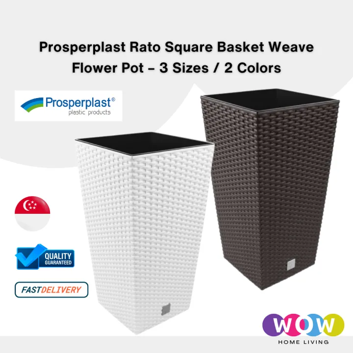 Prosperplast Rato Square Basket Weave Flower Pot 3 Sizes 2 Colours ...